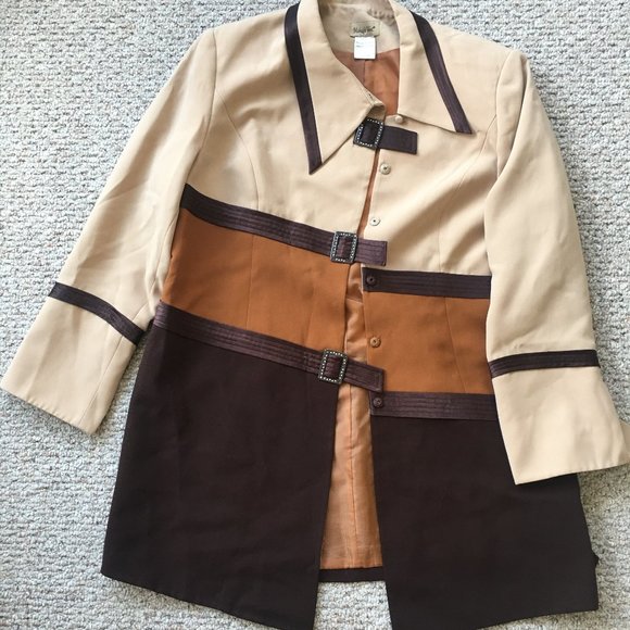 Midnight Velvet | Jackets & Coats | Funky Vintage Colorblock Tan Coat ...